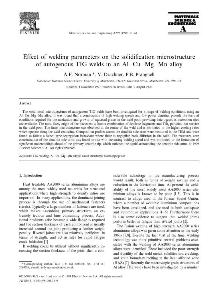 Effect Of Welding Parameters On The Solidification Microstructure Pdf Welding Construction