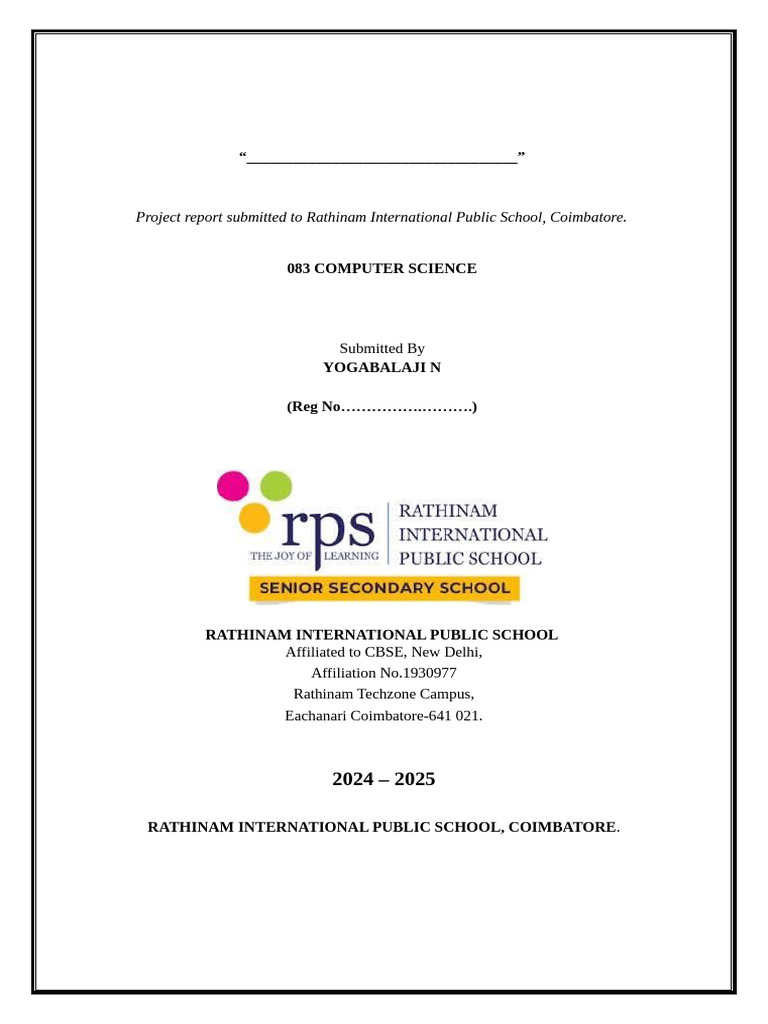 CS Project Front Pages Yb | PDF | Student Assessment And Evaluation ...