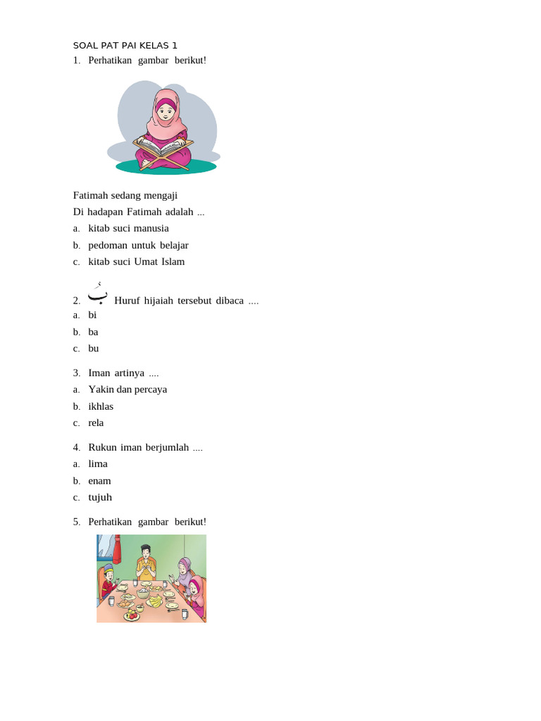 SOAL PAT PAI KELAS 1 DES,2024 | PDF