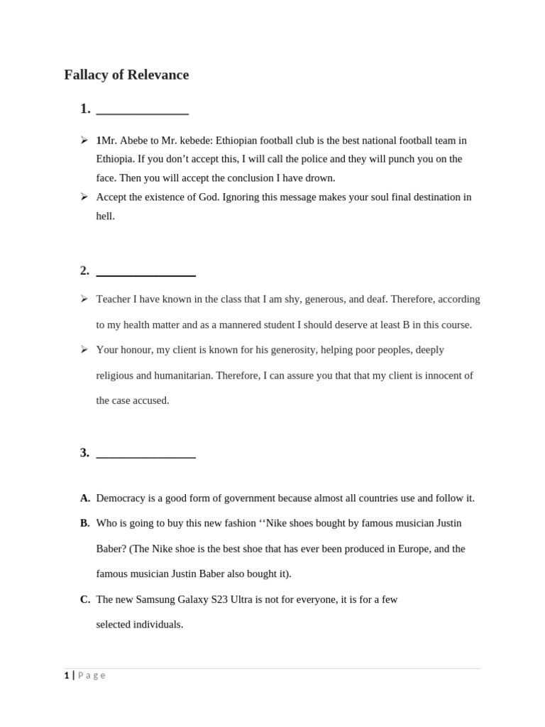 Fallacy of Relevance - Docx Examples | PDF
