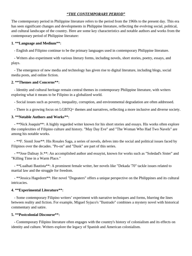 THE CONTEMPORARY PERIOD - Literature | PDF | Philippines