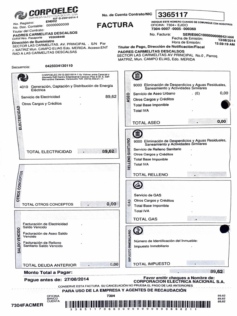 Factura Corpoelec | PDF | Economias