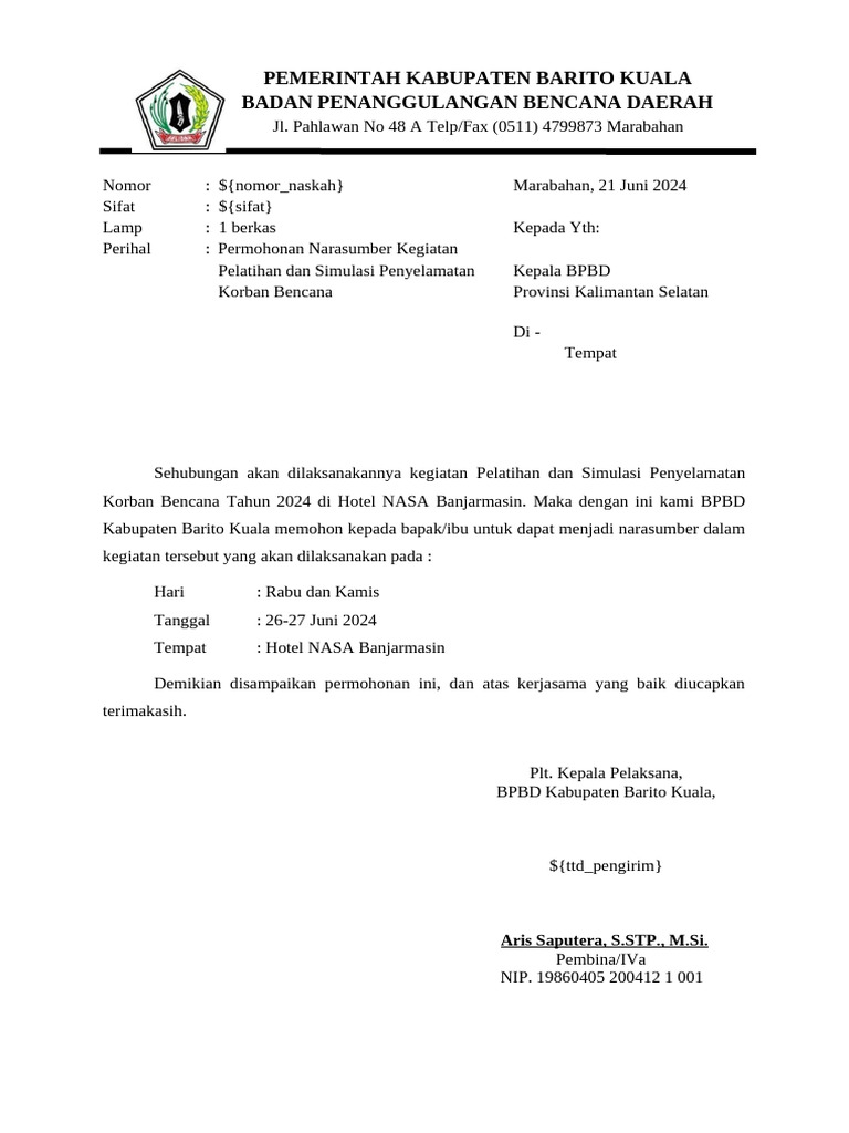 surat narasumber NASA 2024 | PDF