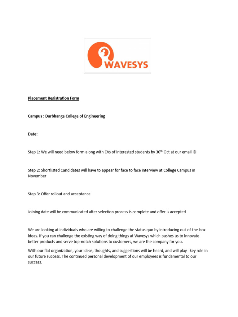 Placement Registration Form | PDF