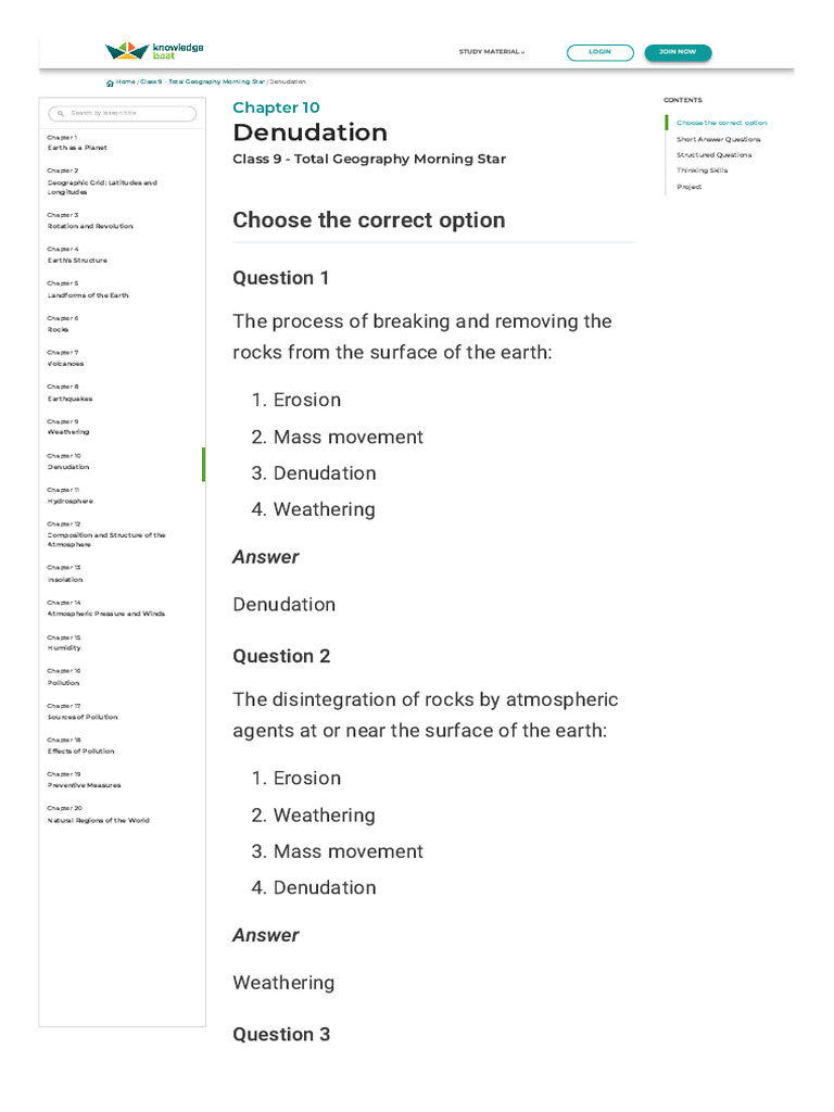 Chapter 10 Denudation Solutions For Class 9 ICSE Total Geogra | PDF | Erosion | River