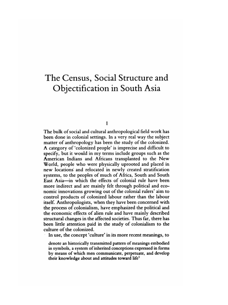 Census, Social Structure, and Objectification in South Asia-3 | PDF