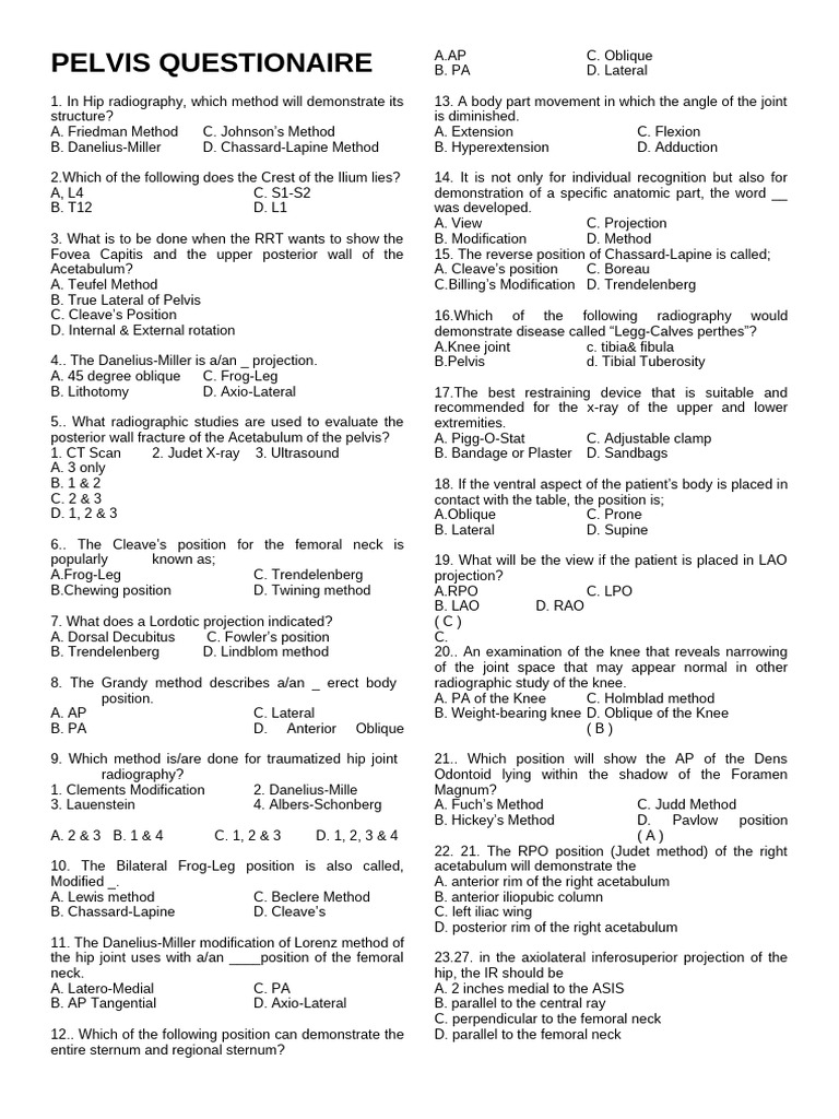 PELVIS QUESTIONAIRE | PDF | Pelvis | Musculoskeletal System