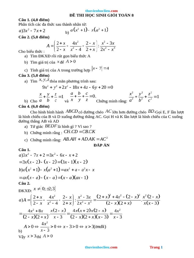 10 de Thi HSG Toan 8 | PDF