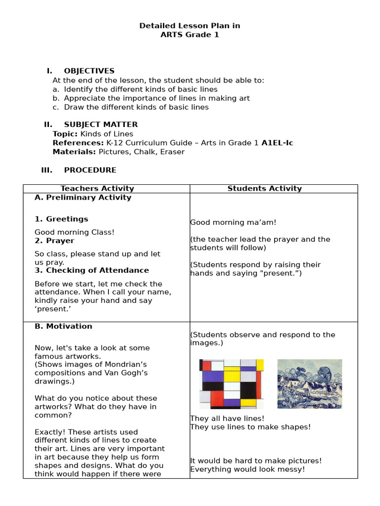Detailed Lesson Plan in Arts | PDF | Drawing | Lesson Plan