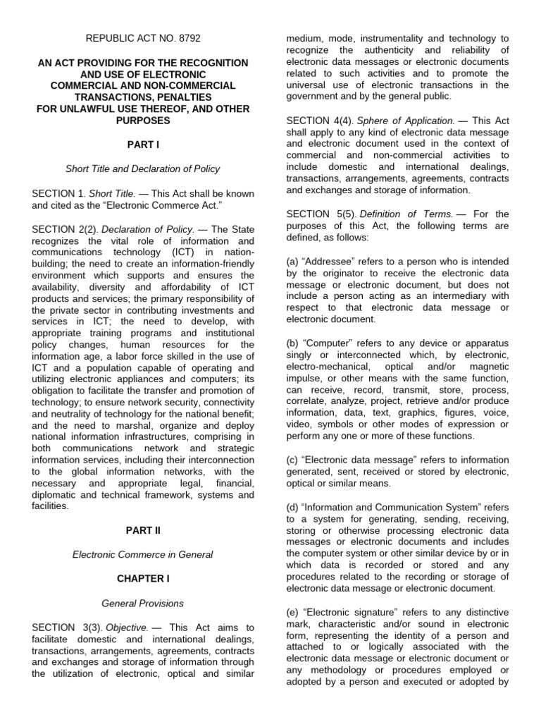 Electronic Commerce Act | PDF | Affidavit | Information
