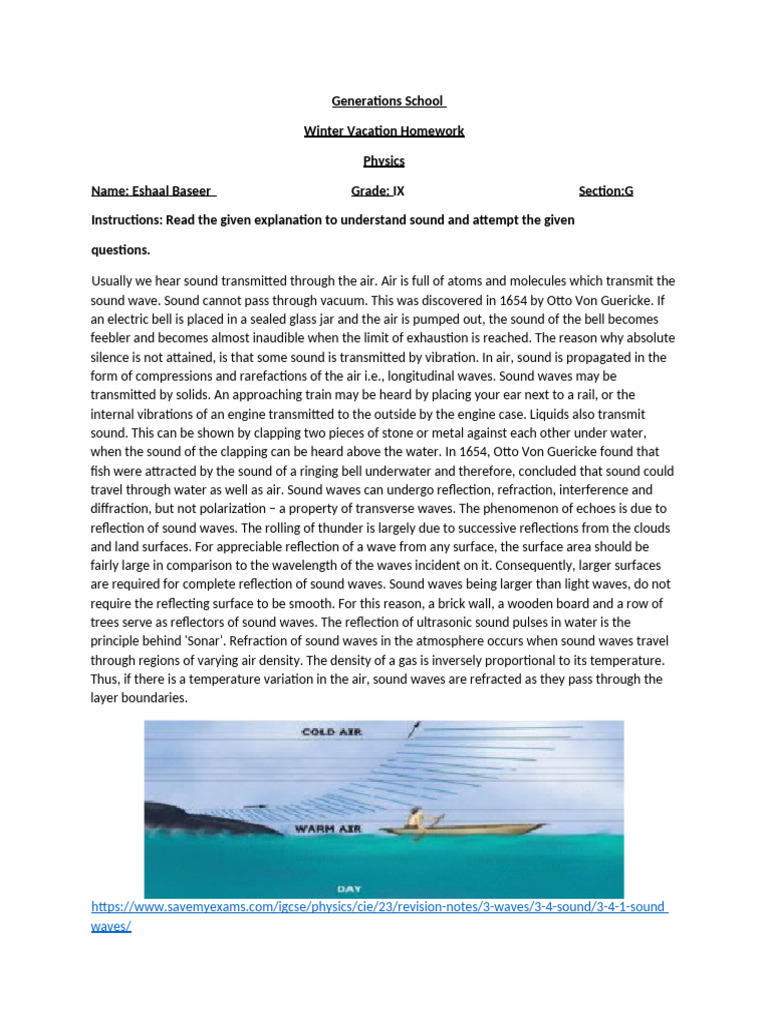 Grade 9 Winter Vacation | PDF | Waves | Sound