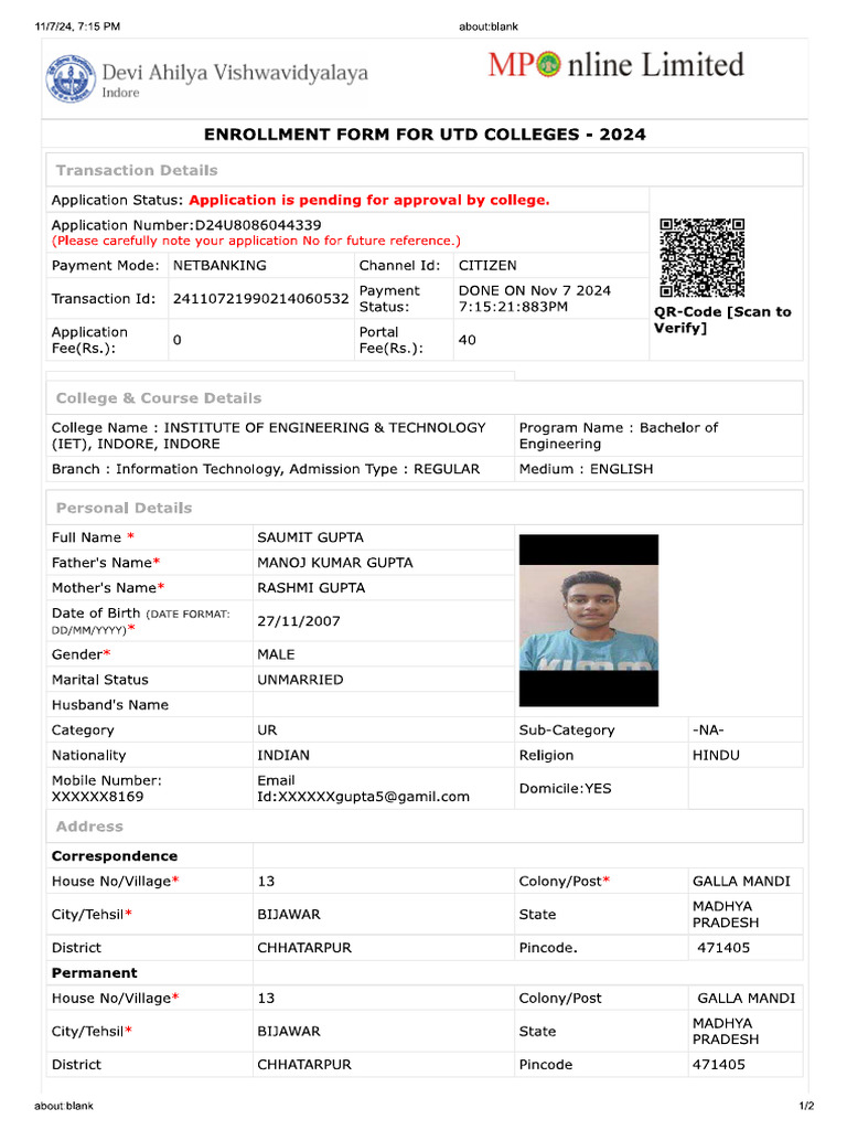 Davv Enrollment Process | PDF