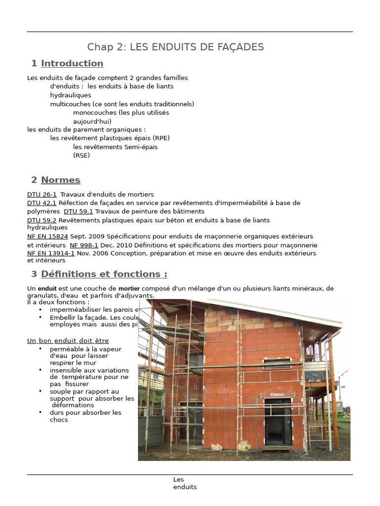 Types et normes des enduits de façade | PDF | Mortier (matériau) | Béton