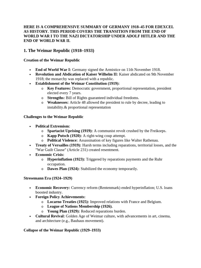 Here Is A Comprehensive Summary of Germany 1918 | PDF | Weimar Republic ...