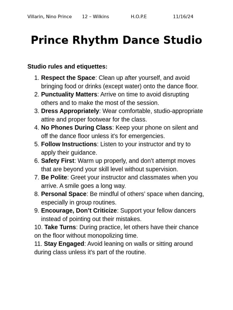 Dance Studio Etiquette Guidelines | PDF