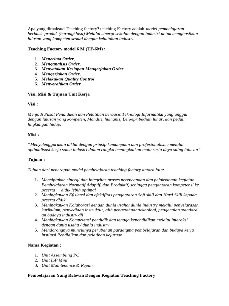 Apa Yang Dimaksud Teaching Factory | PDF