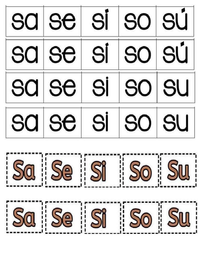 Silabas de Sa, Se, Si, So, Su | PDF