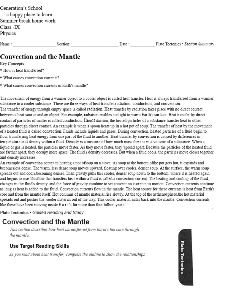 Tectonic Plate Summer Break Homework | PDF | Convection | Heat Transfer