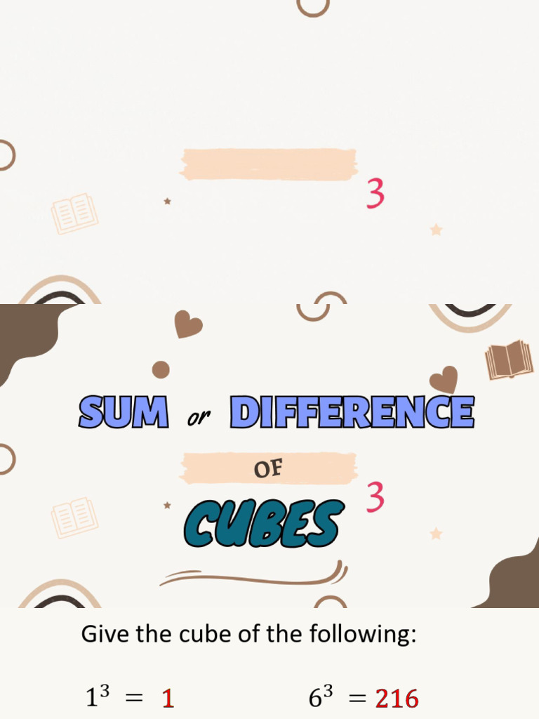 Sum and Difference of Cubes Guide | PDF | Factorization | Numerical ...