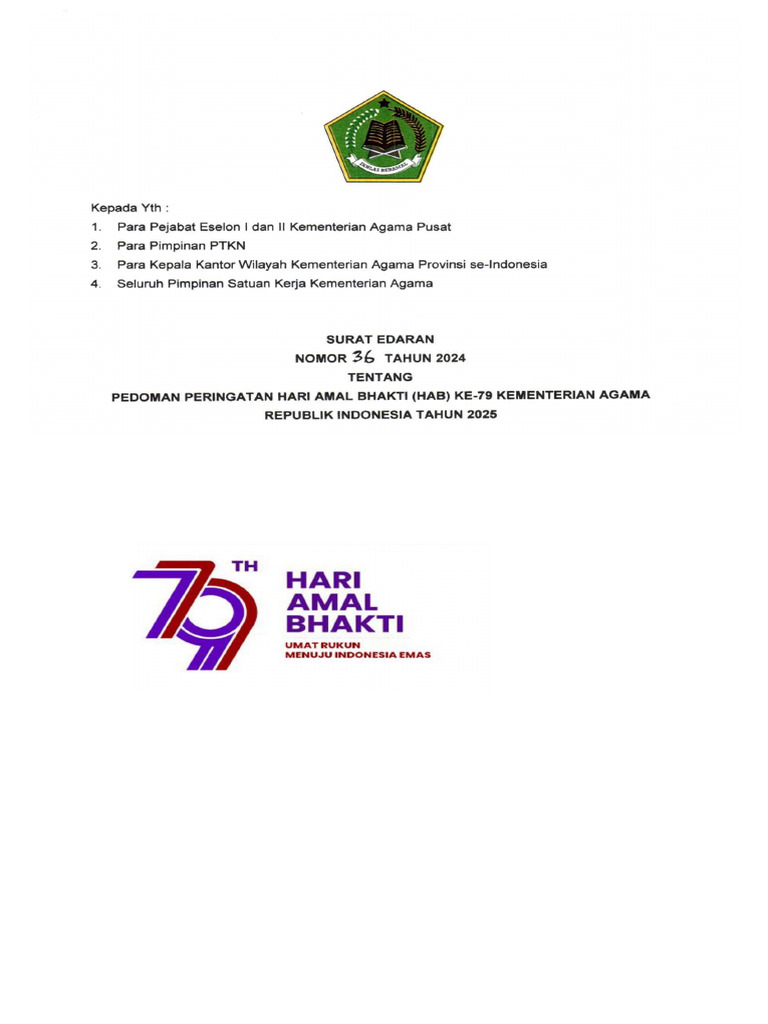 SE Nomor 36 Tentang Pedoman Peringatan HAB ke-79 Kemenag RI Tahun 2025 ...