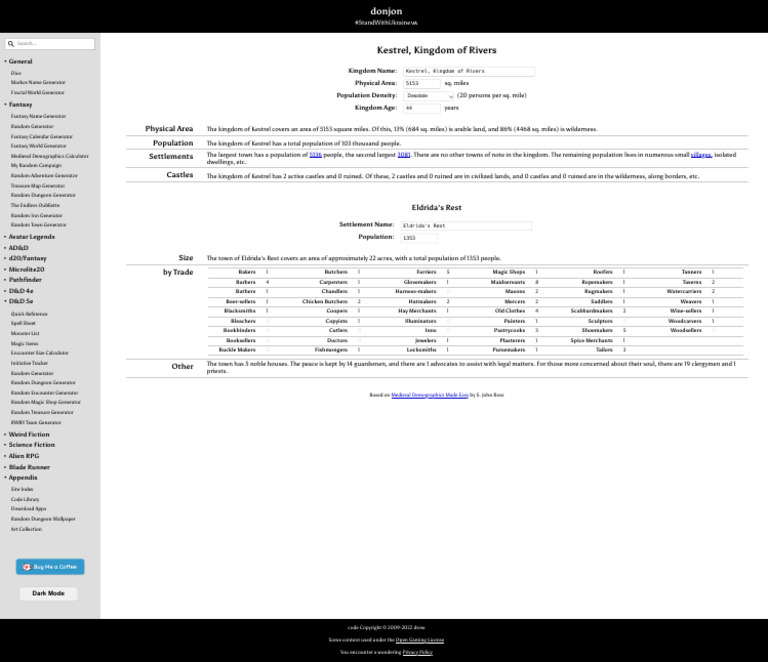 Donjon Medieval Demographics Calculator | PDF | Dungeons & Dragons