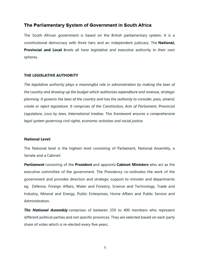 Parliamentary System in South African Municipalities | PDF ...