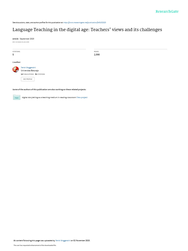 Language Teaching in The Digital Afe | PDF | English As A Second Or ...
