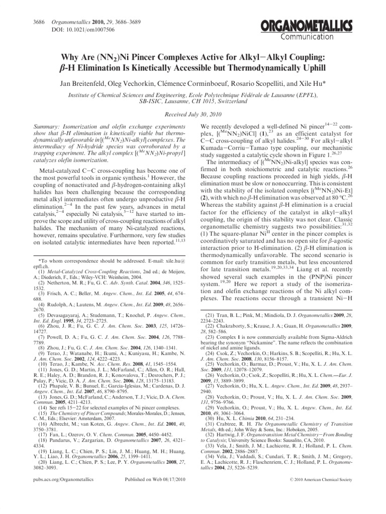 Why Are (NN2) Ni Pincer Complexes Active For Alkyl-Alkyl Coupling | PDF | Catalysis | Alkene
