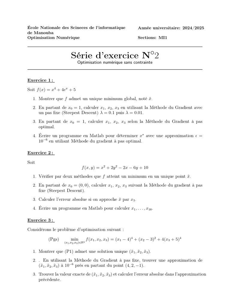 TD2 Opti | PDF | Optimisation mathématique | Analyse numérique