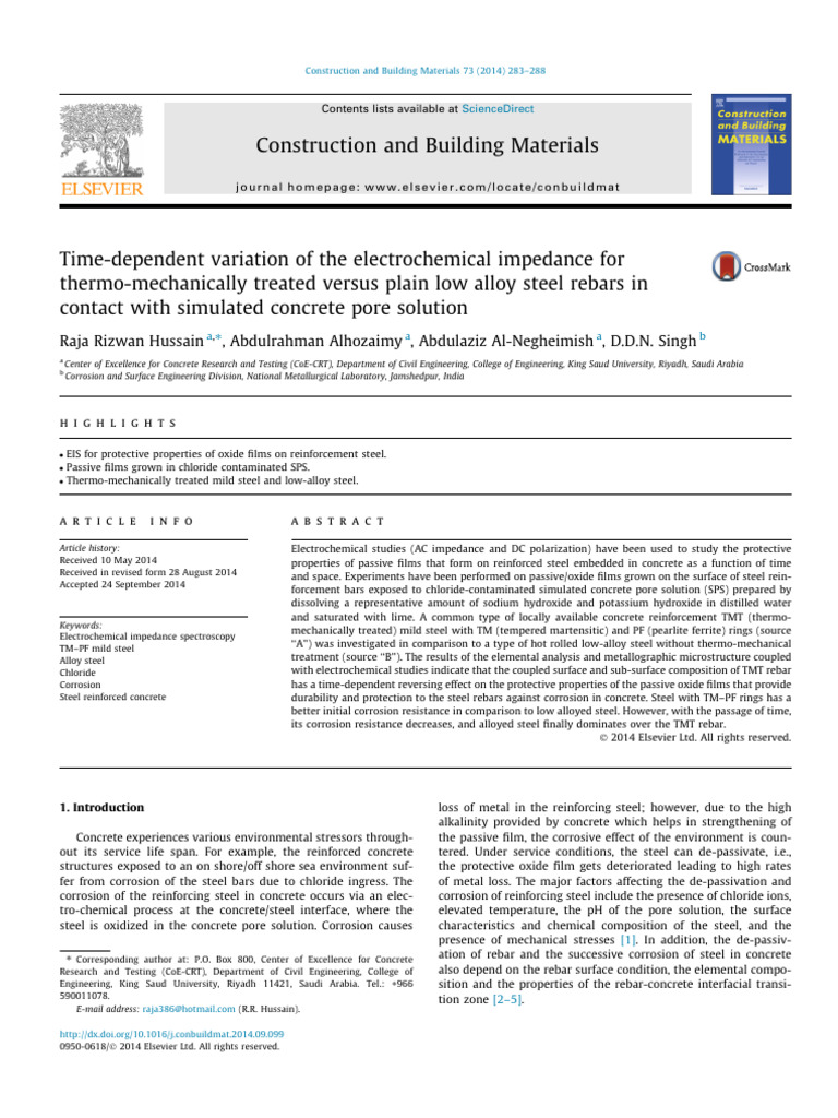 Raja Rizwan Hussain - 2014 -Quan trọng (Tham khảo mô hình) | PDF | Corrosion | Reinforced Concrete