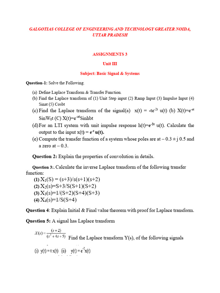 Basic Signal & Systems Assignments 3 | PDF