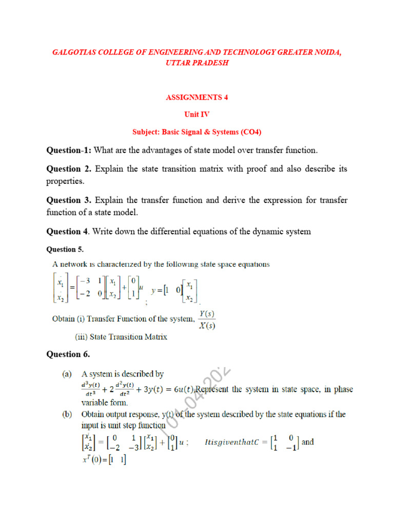 BEE 303 BSS Assignments 4 Unit IV | PDF