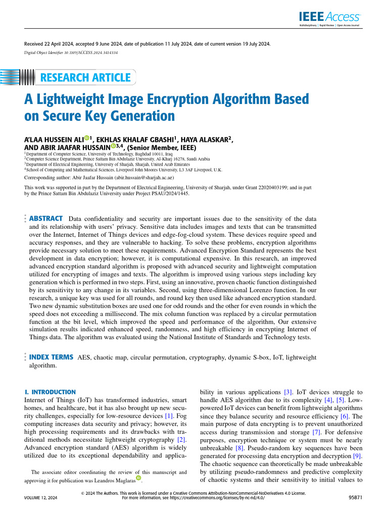 A Lightweight Image Encryption Algorithm Based On Secure Key Generation | PDF | Encryption ...