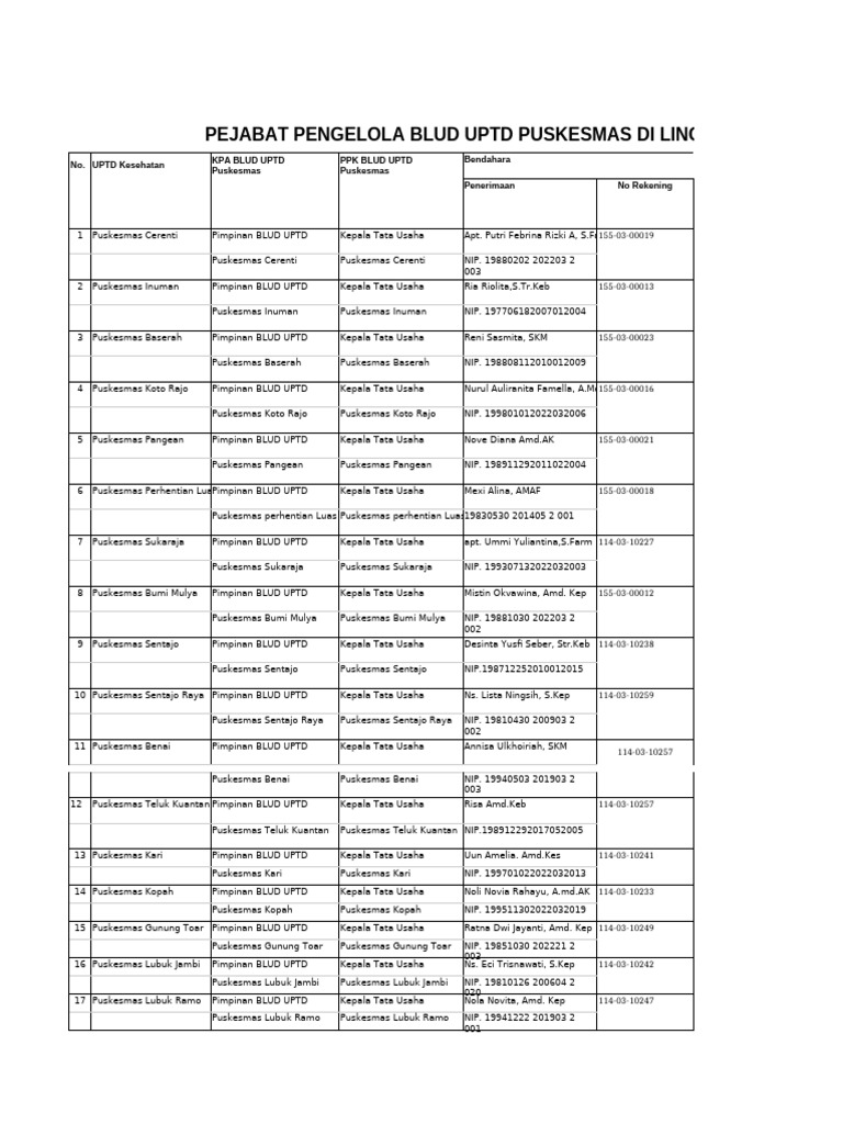 SK Nomor 334 Tahun 2024 TTG Perubahan Kedua Pejabat BLUD Puskesmas LAMPIRAN PERUBAHAN KEDUA SK ...