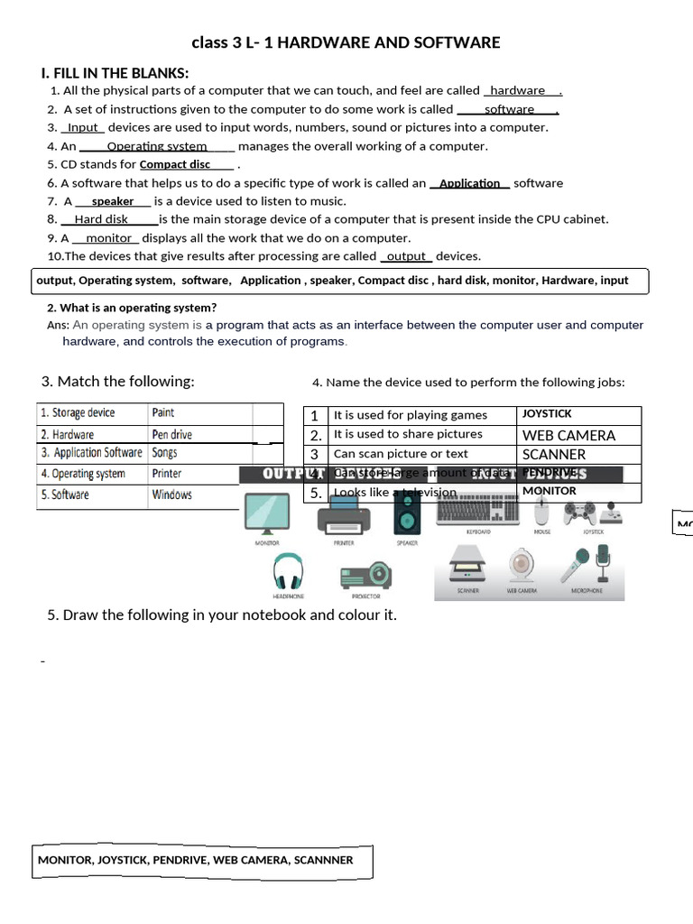 Class 3 Computer Hardware & Software Guide | PDF