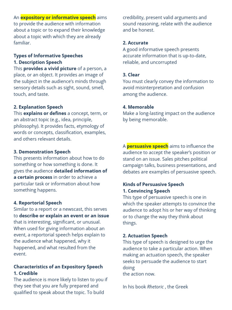 types of speech | PDF | Public Speaking | Cognition
