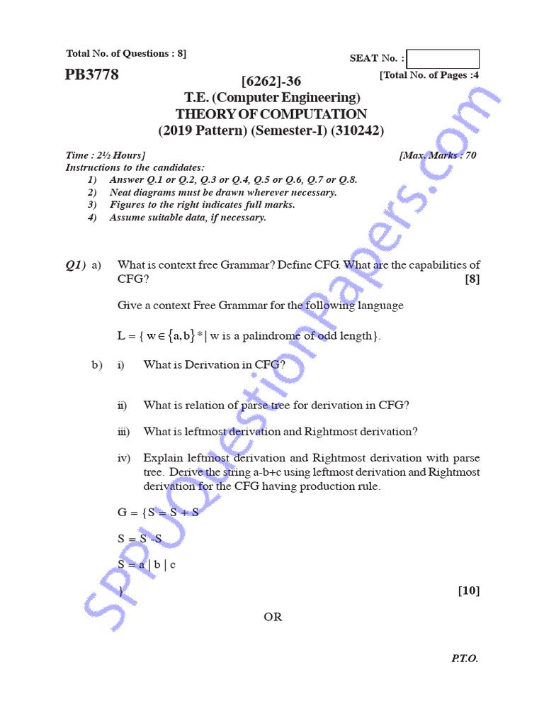Be Computer Engineering Semester 5 2024 May Theory of Computation Toc Pattern 2019 | PDF ...