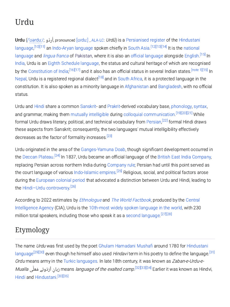 Urdu - Wikipedia | PDF | Urdu | Linguistics