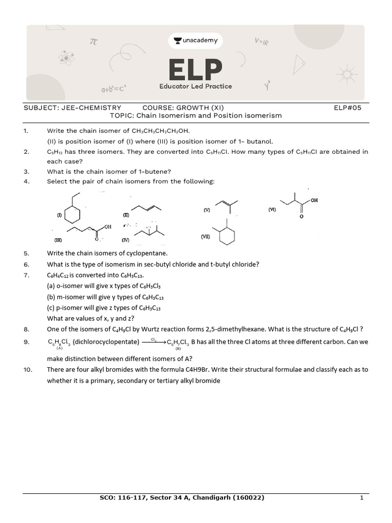 Chain Isomerism and Portion Isomerism ELP 5 | PDF