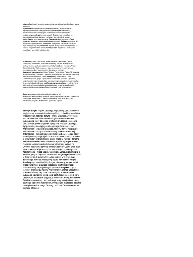 Katastrofizm Psychoanaliza Behawioryzm Fenomenologia Kubim Abstrakcjonizm Dadaizm Surrealizm ...