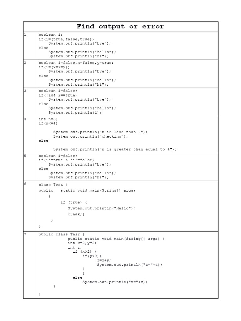Java Output Question For Practise (Conditional Statement) | PDF | Boolean Data Type | Control Flow