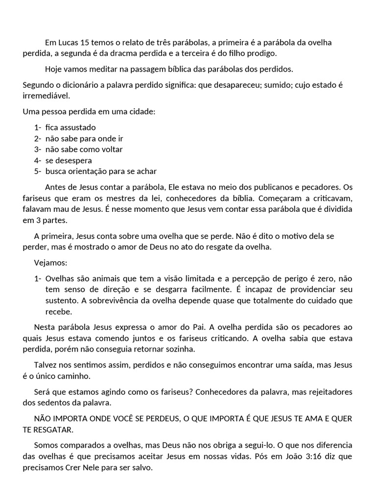 As Três Parábolas de Lucas 15 | PDF | Jesus | Pecado