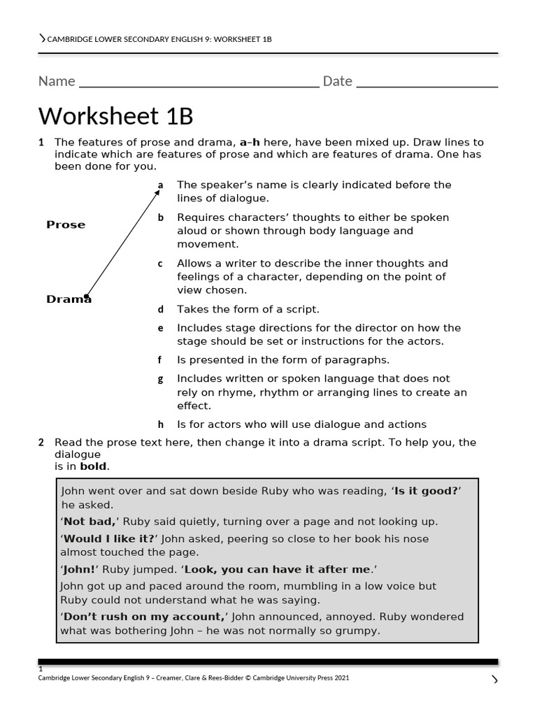 Prose and Drama Worksheet for Students | PDF