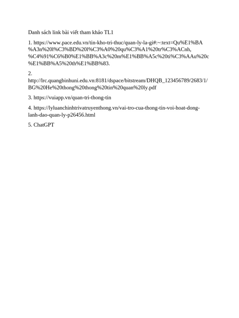 Danh Sách Link Bài Viết Tham Khảo TL1 | PDF