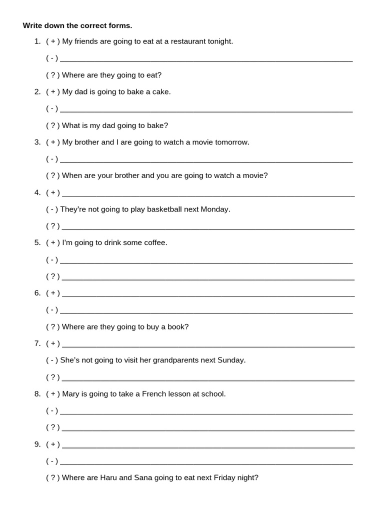Going To Write The Correct Forms Grammar Drills - 113655 | PDF