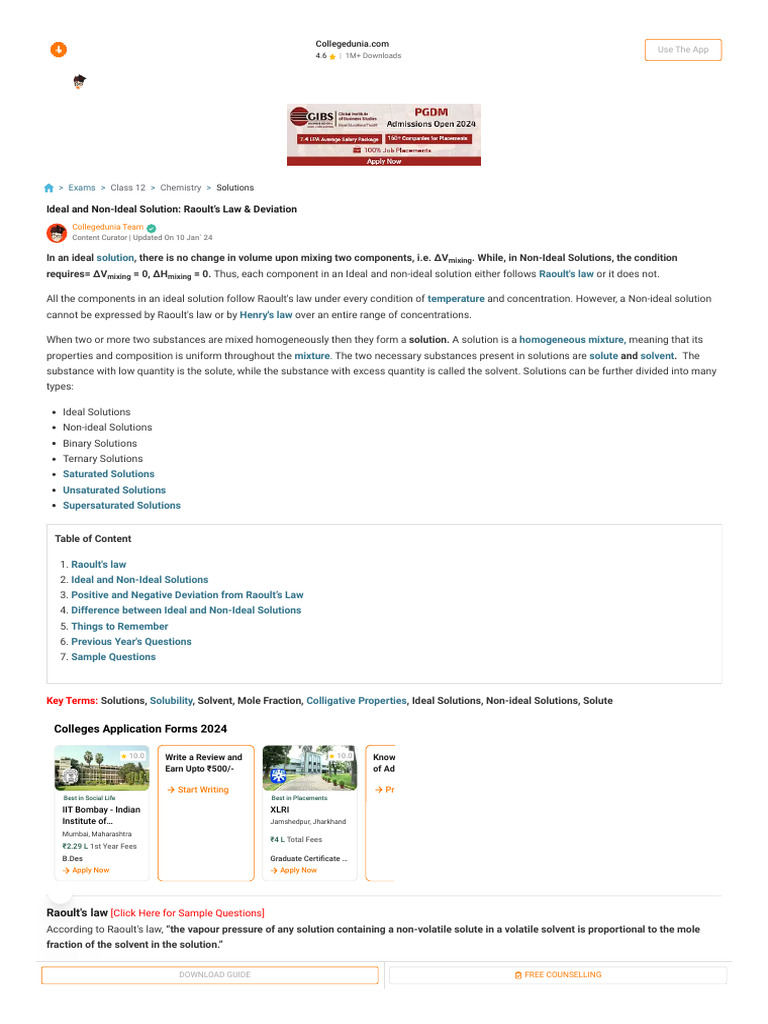 Ideal and Non-Ideal Solution_ Raoult’s Law & Deviation | PDF ... Ideal and Non-Ideal Solution_ Raoult’s Law & Deviation | PDF ...