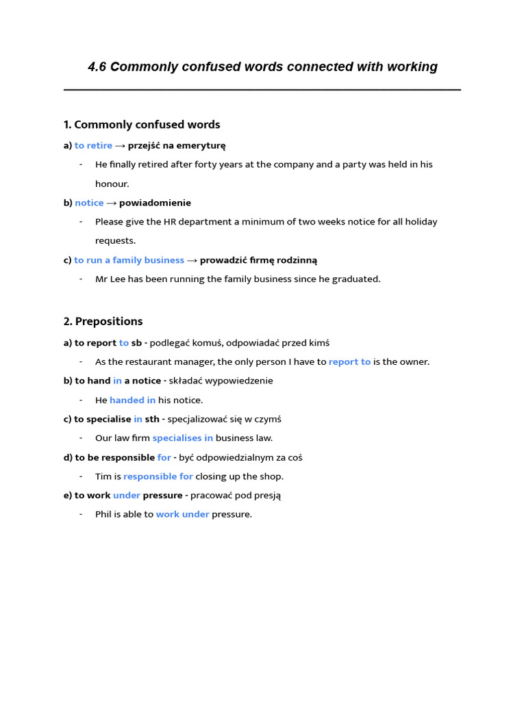 4.6 Commonly confused words connected with working | PDF