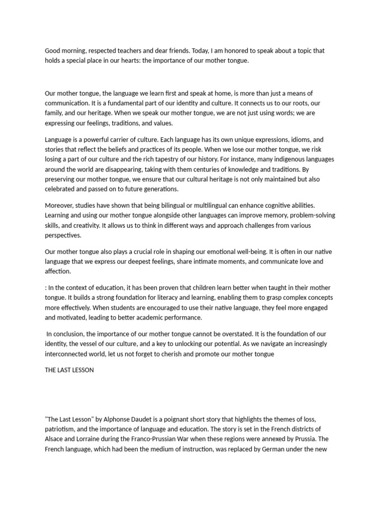 english viva speech | PDF | First Language | Multilingualism