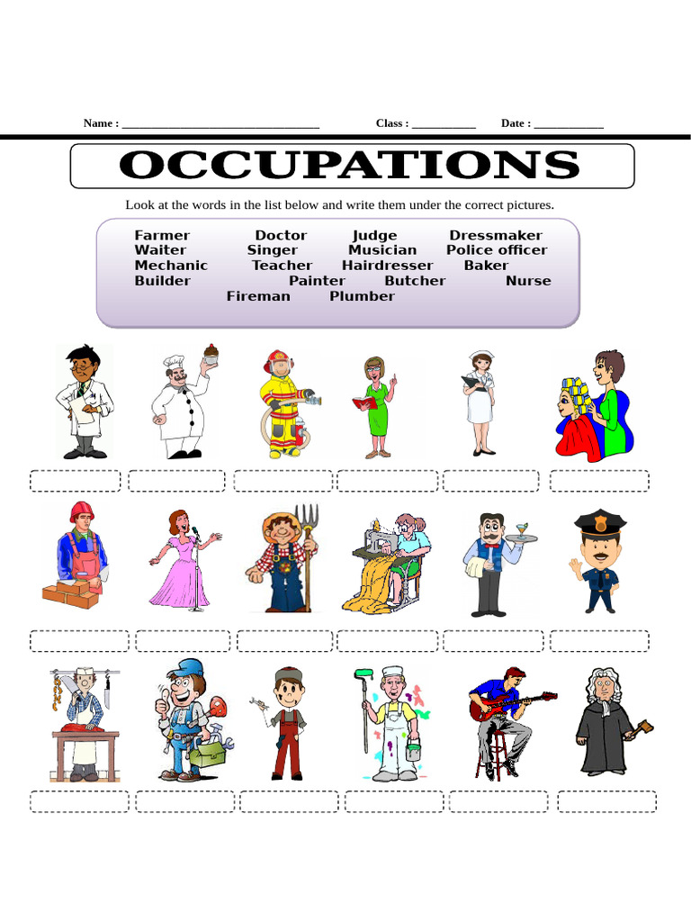 Class Worksheet 1 - Occupations | PDF