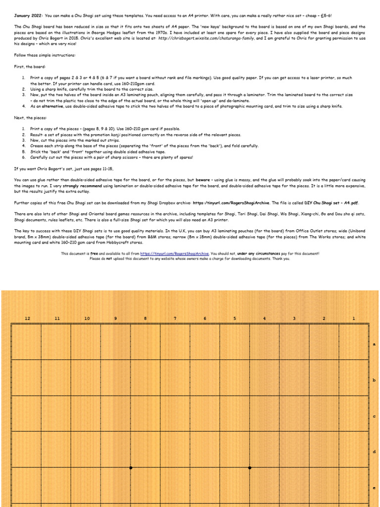 DIY Chu Shogi Set - A4 | PDF | Abstract Strategy Games | Traditional ...